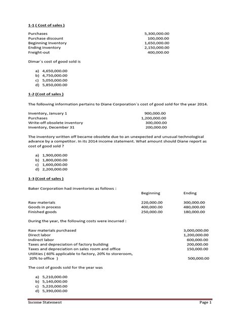 Image result for Income Statements Question Examples