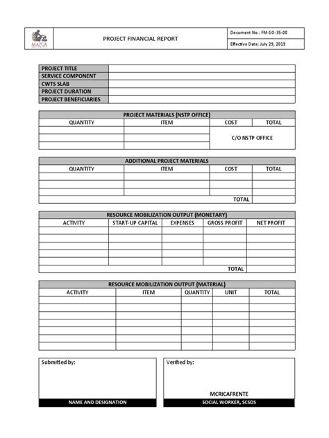 Image result for Project Financial Statement Example