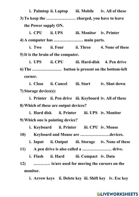 Image result for Computer Test Worksheet