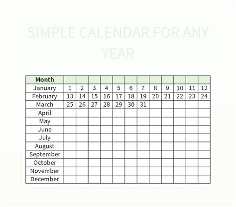 Image result for Excel Simple Calendar