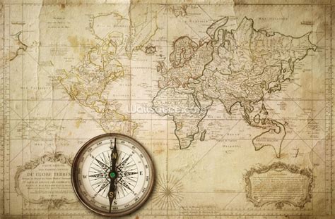 Old Map & Compass Wallpaper Mural | Wallsauce UK