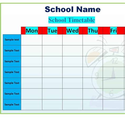 Image result for Timetable Example