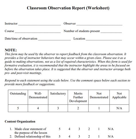 Image result for Classroom Observation Report Sample