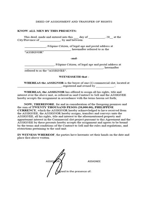 Image result for Deed of Assignment