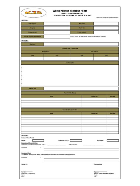 Image result for Work Permit Request Form