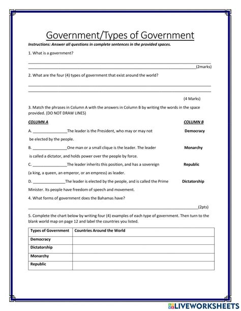 Image result for Types of Government Systems Worksheet