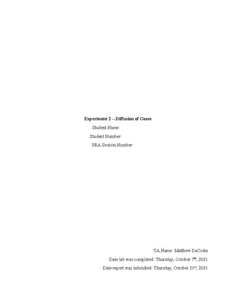 Image result for Gas Diffusion Lab Report Sample