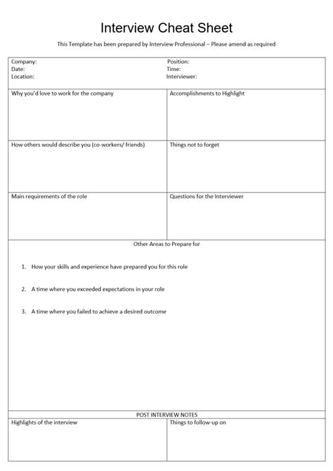 Image result for Interview Cheat Sheet Example