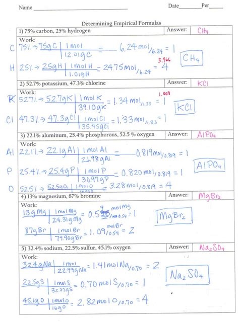 Image result for Empirical Formula Worksheet Answer Key