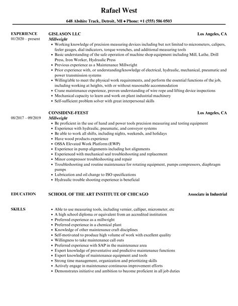 Image result for Millwright Resume Sample
