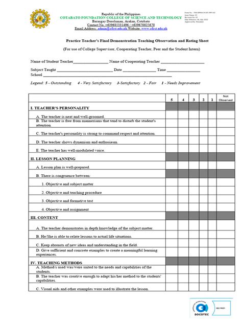 Image result for Lesson Observation Sheet