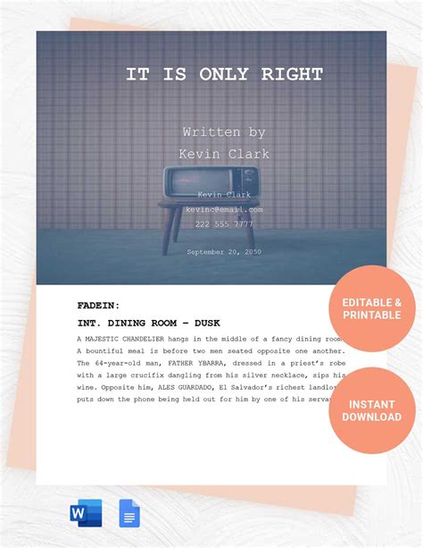 Image result for Word Document Script Template