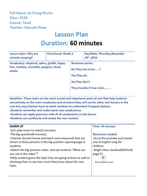 Image result for TESOL Lesson Plan Examples