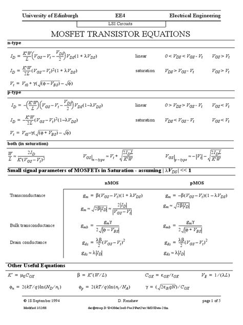 Image result for MOS FET Formulas