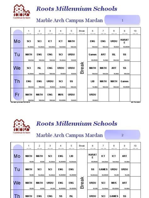 Timetable Format For Schools | PDF
