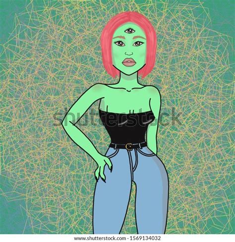 Green Alien Girl Three Eyes Stock Illustration 1569134032 | Shutterstock