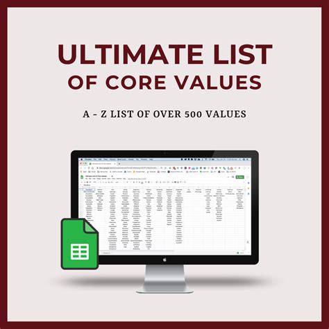 Image result for Core Values Chart List