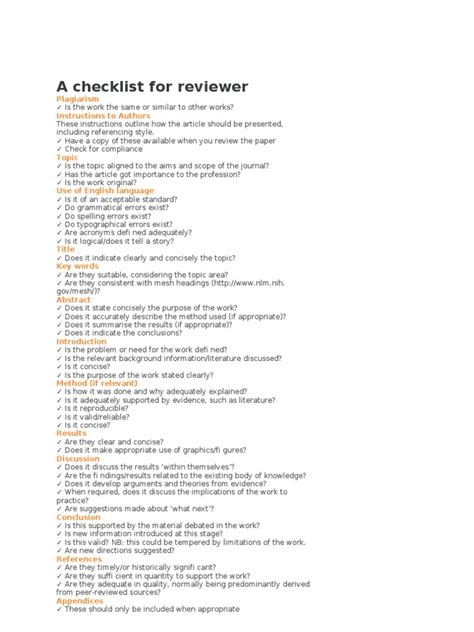 A Checklist For Reviewer | PDF | Justification | Science