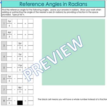 Reference Angles in Radians by Barbara Baugher Math | TPT