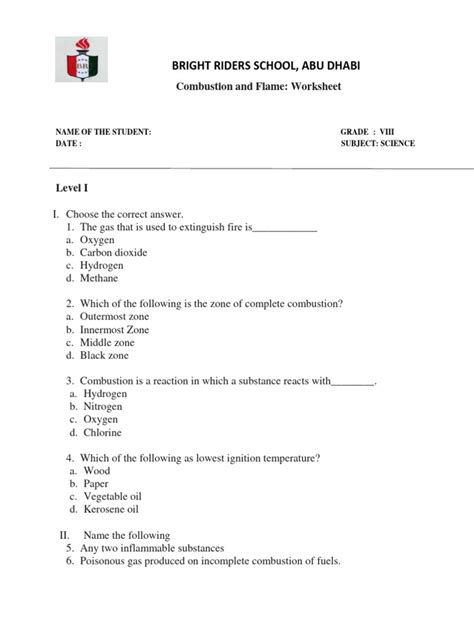 Worksheet-Combustion and Flame | PDF