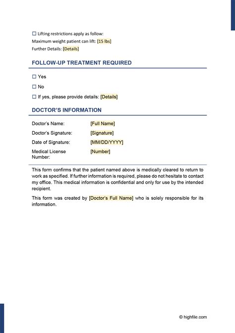 Image result for Return to Work Note with Restrictions