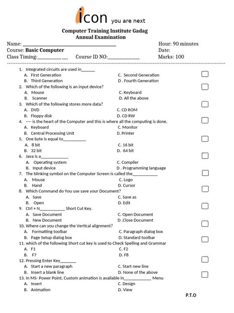 Image result for Computer Fundamental Basic Test 1