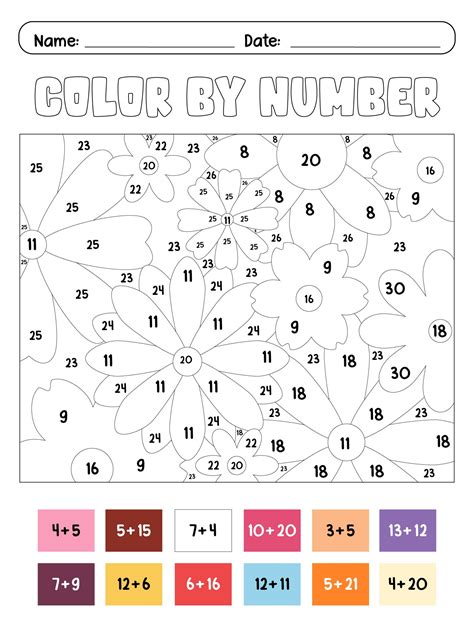 Image result for Printable Color by Number Addition Worksheets