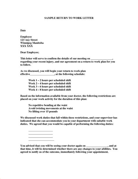 Image result for Return to Work Note with Restrictions