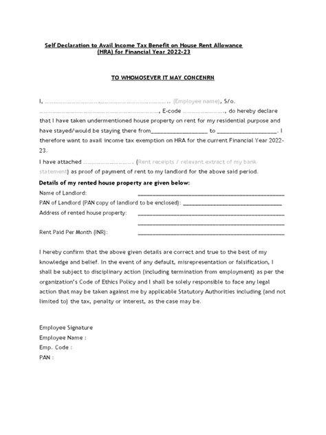 Image result for HRA Self Declaration Form