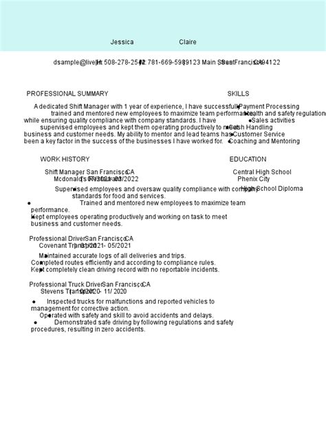 Image result for Shift Manager Resume Example