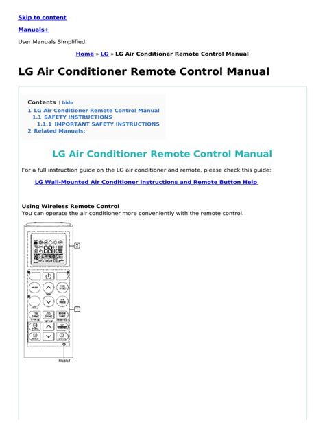 LG Air Conditioner Remote Control Manual | PDF | Ac Power Plugs And ...