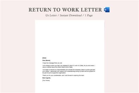 Image result for Return to Work Letter Format