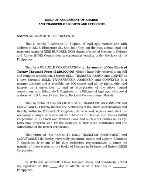 Image result for Deed of Assignment