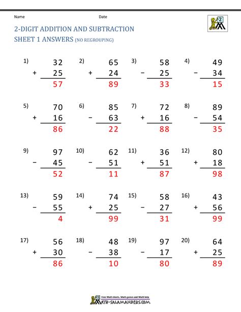 Image result for Two-Digit Addition and Subtraction Worksheet