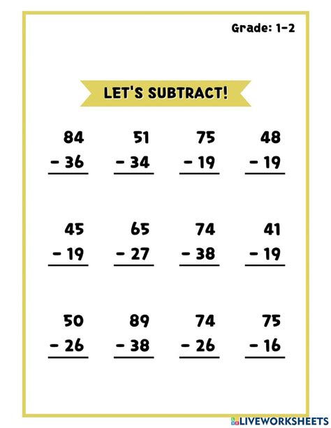 Image result for Subtracting Two-Digit Numbers Worksheet