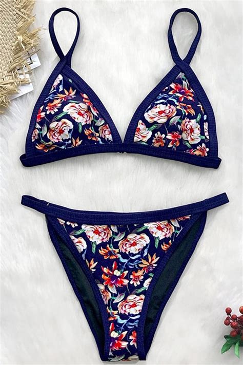 NAVY FLORAL TRIANGLE BIKINI - BestFashionHQ.com