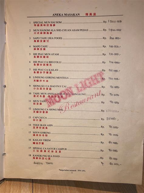 Image result for Moonlight Menu