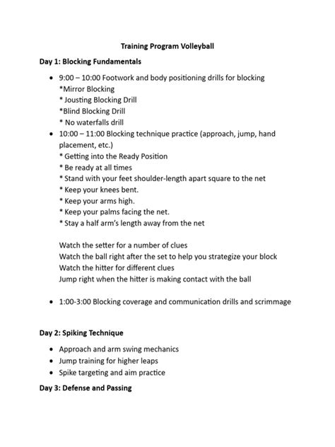 Image result for Examples of One Week Training Program for Volleyball