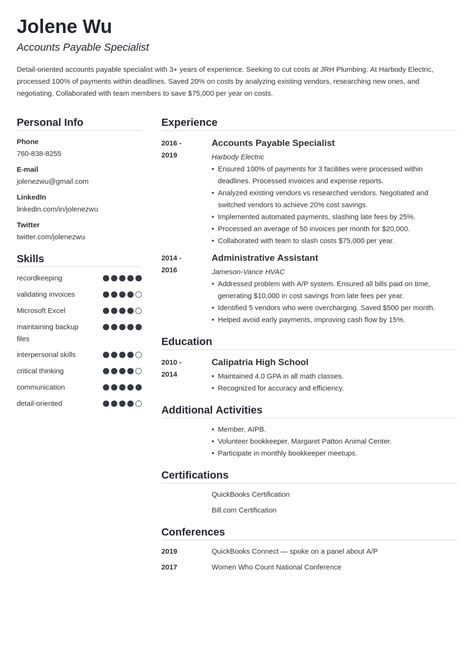 Image result for Accounts Payable CV Sample