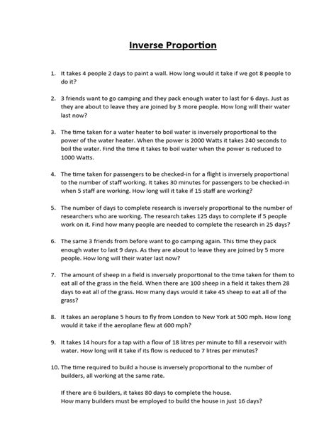 Image result for Inverse Proportion Worksheet