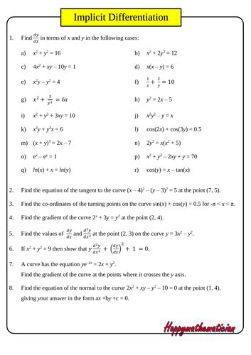 Image result for Implicit Differentiation Worksheet