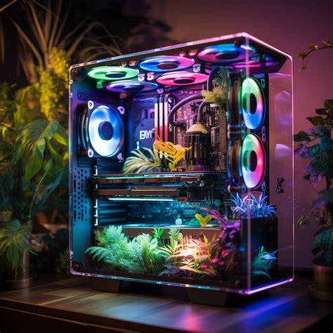 Premium AI Image | Gaming computer setup rgb lighting and curved ...