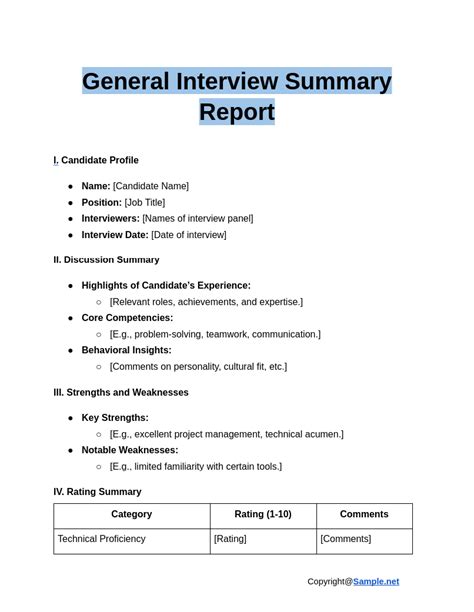 Image result for Interview Summary Report Example