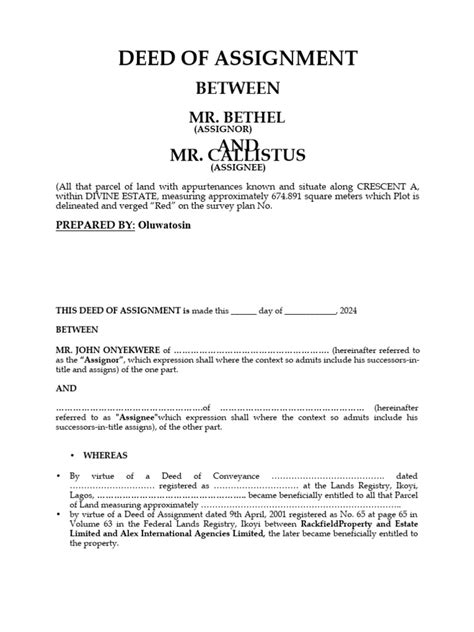 Image result for Deed of Assignment