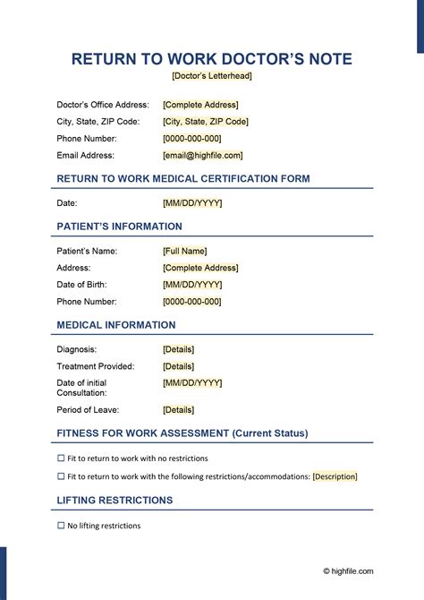 Image result for Return to Work Note with Restrictions