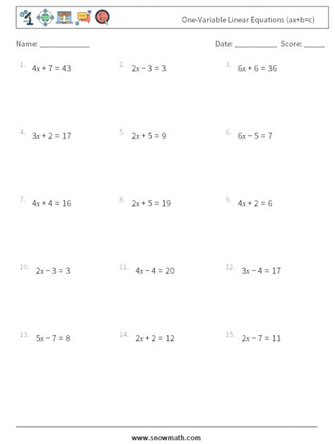 Image result for One Variable Equations Worksheet
