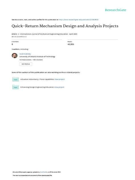Quick-Return Mechanism Design and Analysis Project PDF | PDF ...