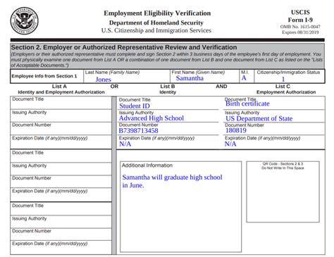 Image result for How to Fill Out Form I 9 Example