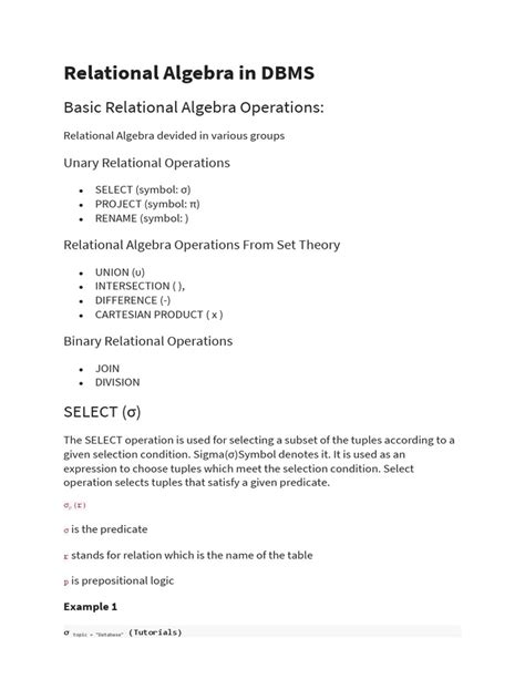 Image result for Relational Algebra in Database PDF