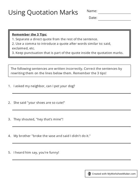 Image result for Quotation Marks Worksheet Free